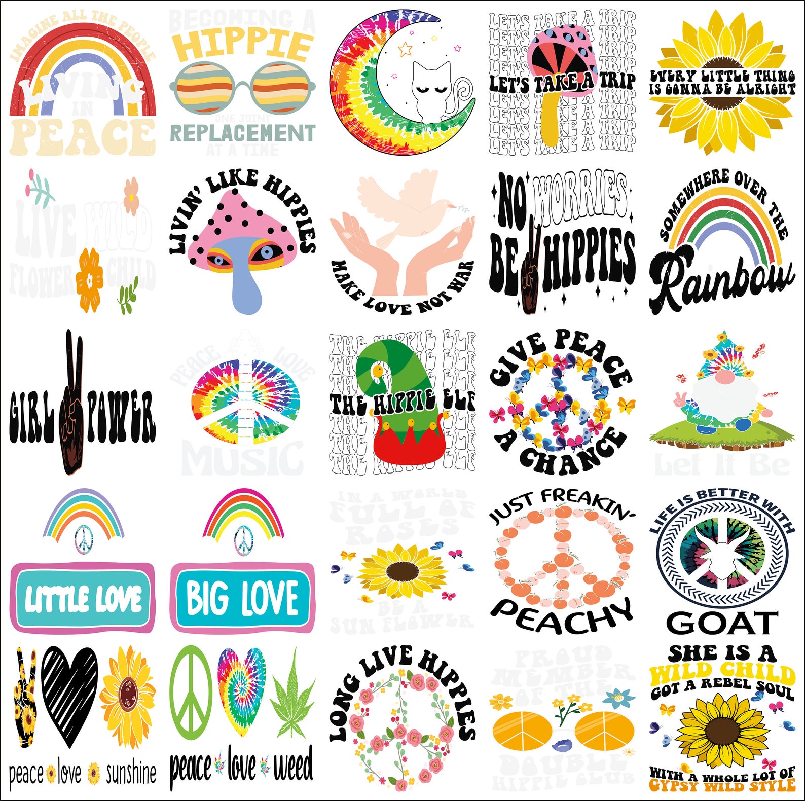 Hippie Bundle, Svg, Png, Jpg, Pdf, Dxf, Eps, Ai Formats, Hippie Quotes ...