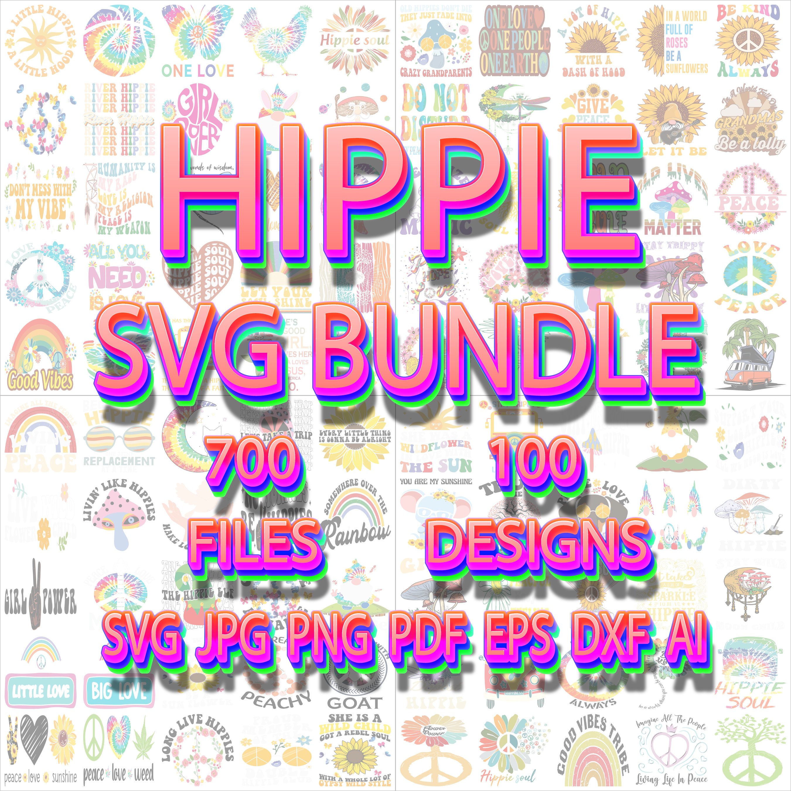 Hippie Bundle, Svg, Png, Jpg, Pdf, Dxf, Eps, Ai Formats, Hippie Quotes ...