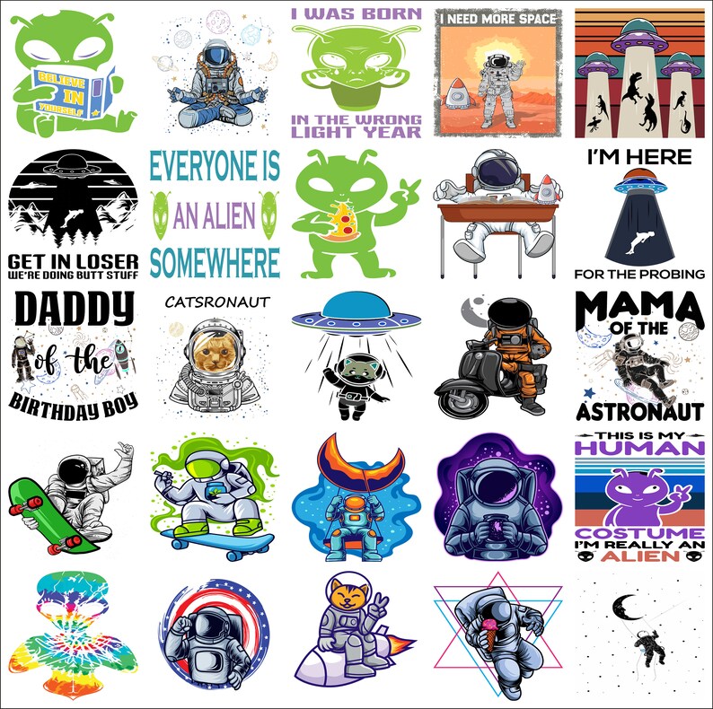 Astronaut & Alien Bundle, Instant Download, 700 Files, SVG, PNG, T ...