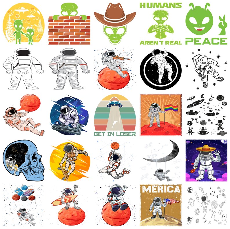 Astronaut & Alien Bundle, Instant Download, 700 Files, SVG, PNG, T ...