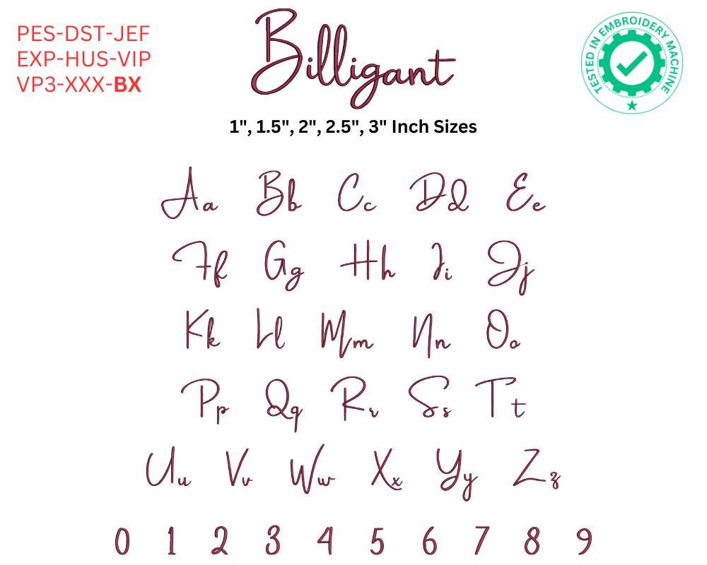 10 Embroidery Script Font Bundle, Alphabet Embroidery Pattern, 5 Size ...