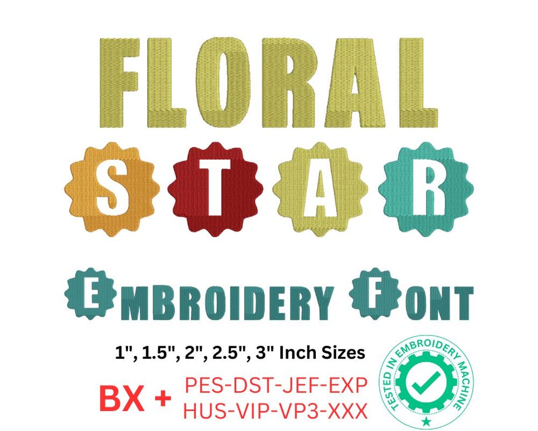 Scalloped Floral Star Embroidery Font, Decorative Star Frame Embroidery ...