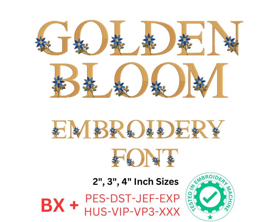 Golden Bloom Embroidery Font, Beautiful Floral Letters, Floral Monogram ...