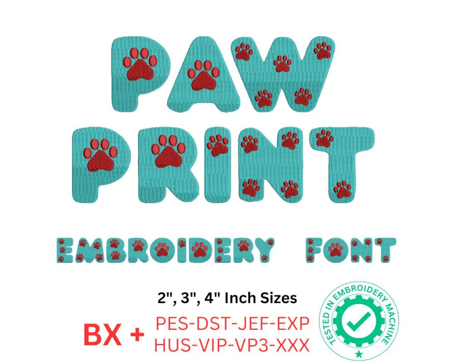 Dog Paw Print Alphabet Embroidery Font, Machine Embroidery Design for ...