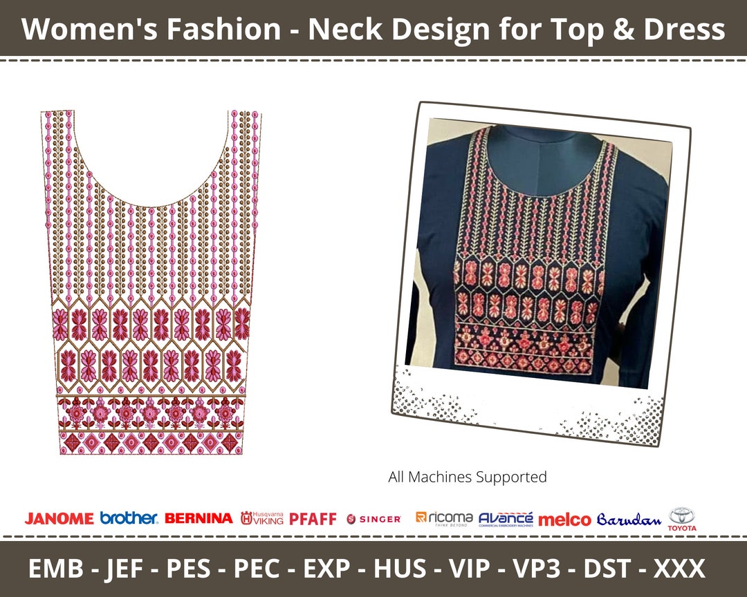 Neckline Machine Embroidery Designs, Women' Fashion Dress Neck ...