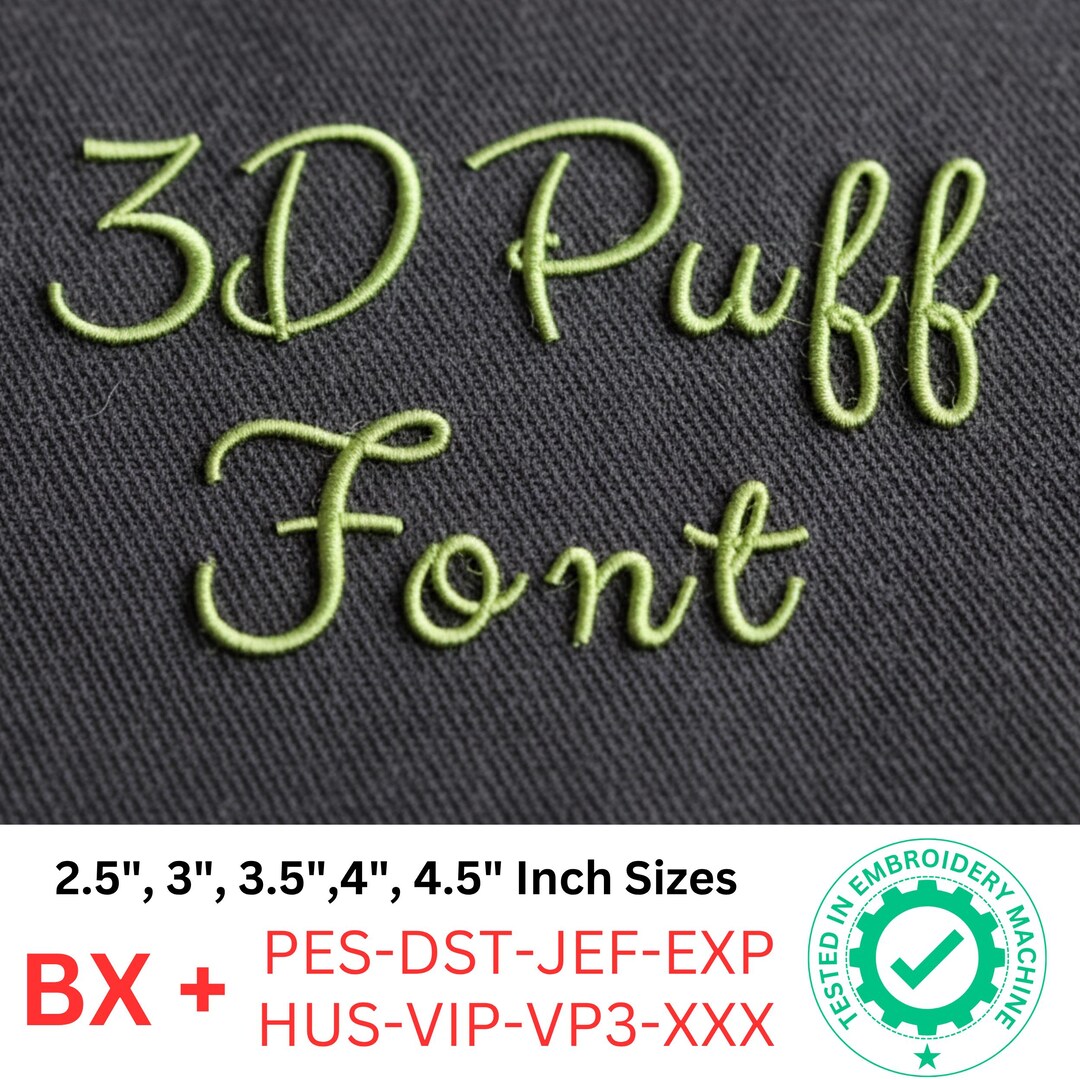 3D Puff Script Embroidery Font – Puffy Satin Stitch Alphabet – Machine ...