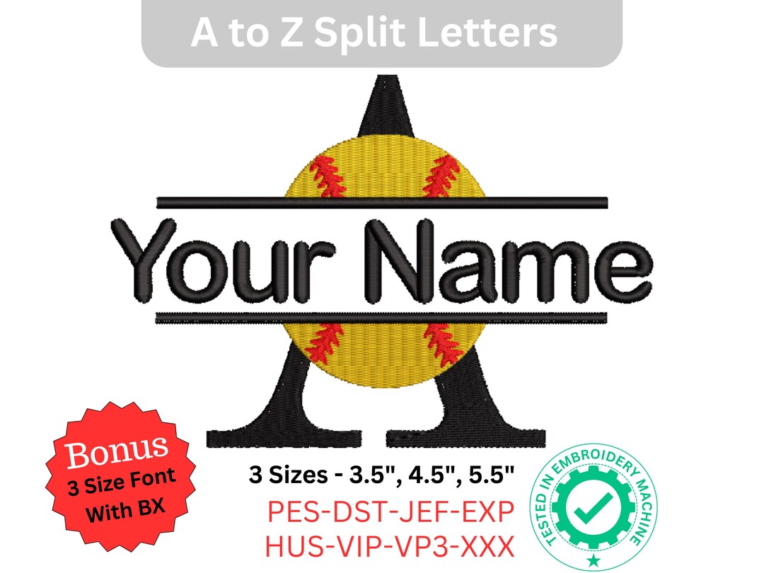 Softball Monogram Embroidery Design Alphabet | Split Letter Embroidery ...