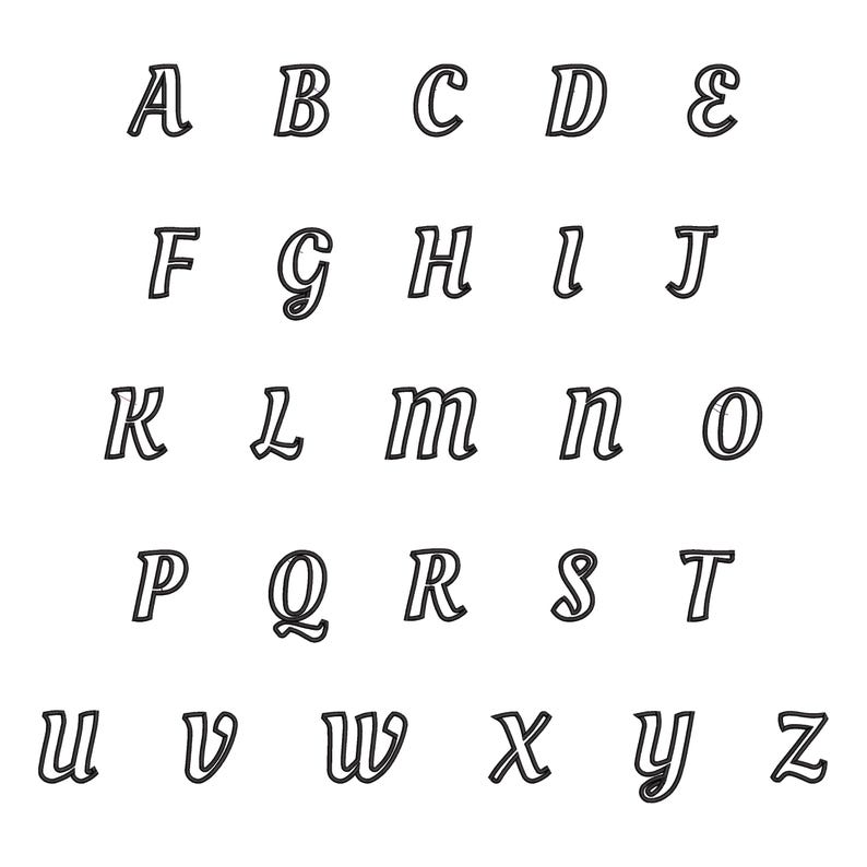 Curvy Appliqué Embroidery Font A to Z | Elegant Script Alphabet Letters ...