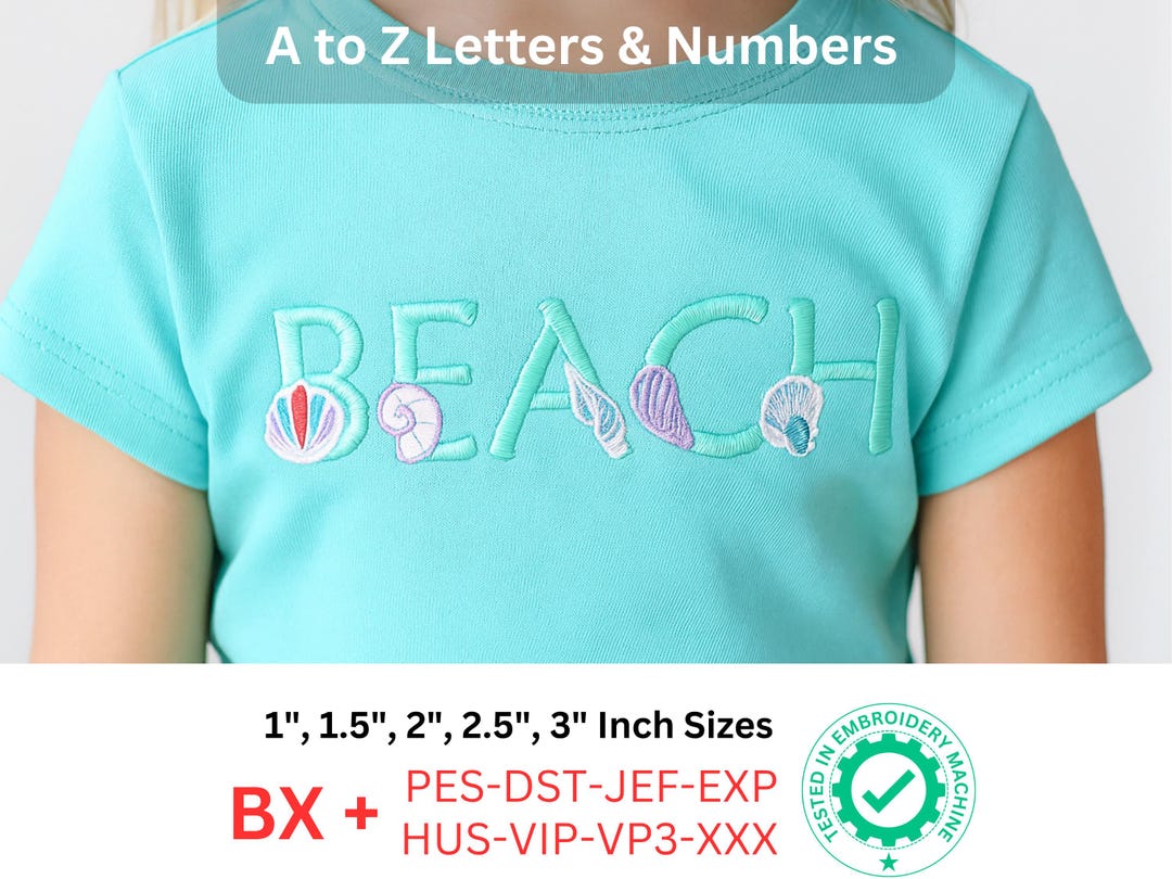 Seashell Alphabet Embroidery Font | A–Z Letters & 0–9 Numbers | Beach ...