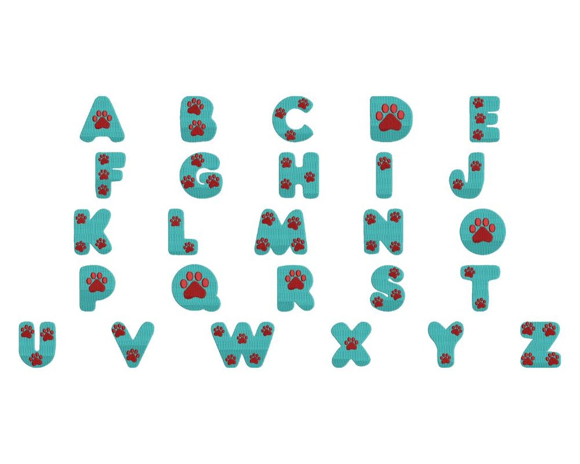 Dog Paw Print Alphabet Embroidery Font, Machine Embroidery Design for ...