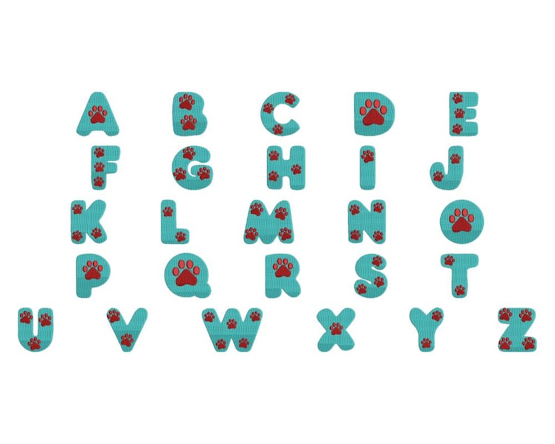 Dog Paw Print Alphabet Embroidery Font, Machine Embroidery Design for ...