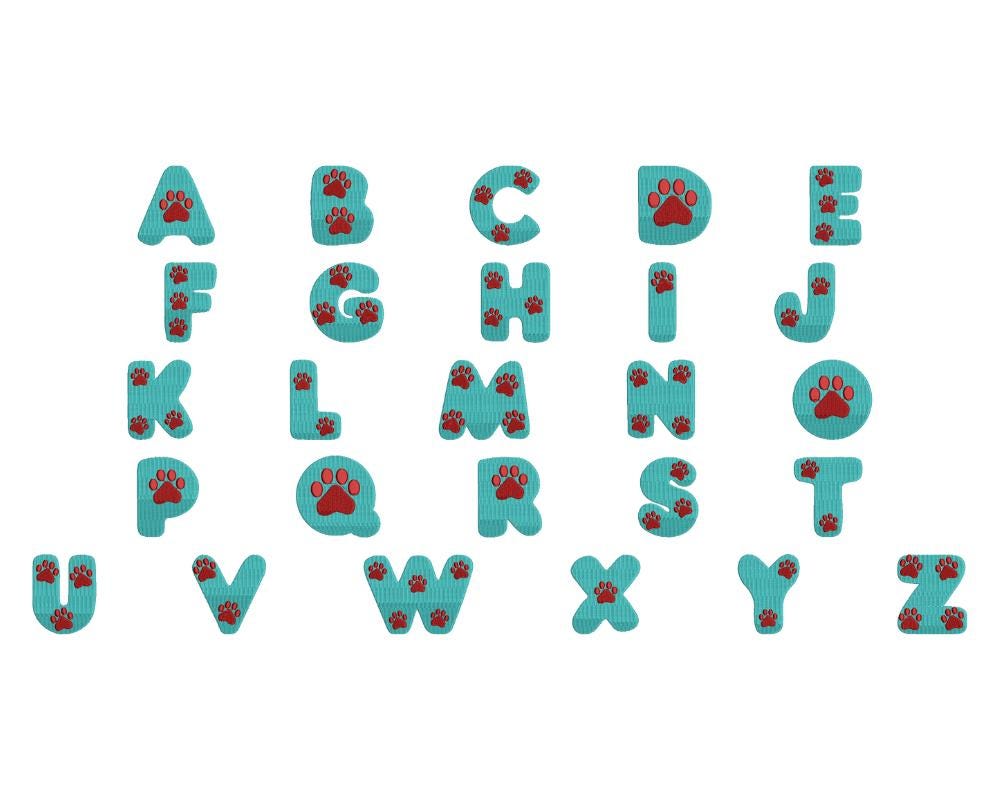 Dog Paw Print Alphabet Embroidery Font, Machine Embroidery Design for ...