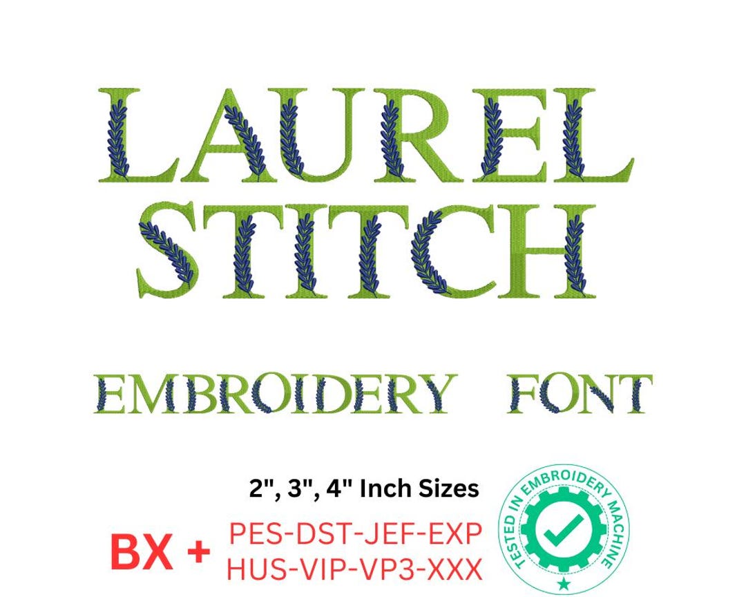 Botanical Laurel Embroidery Font - Nature-inspired Alphabet, Elegant ...