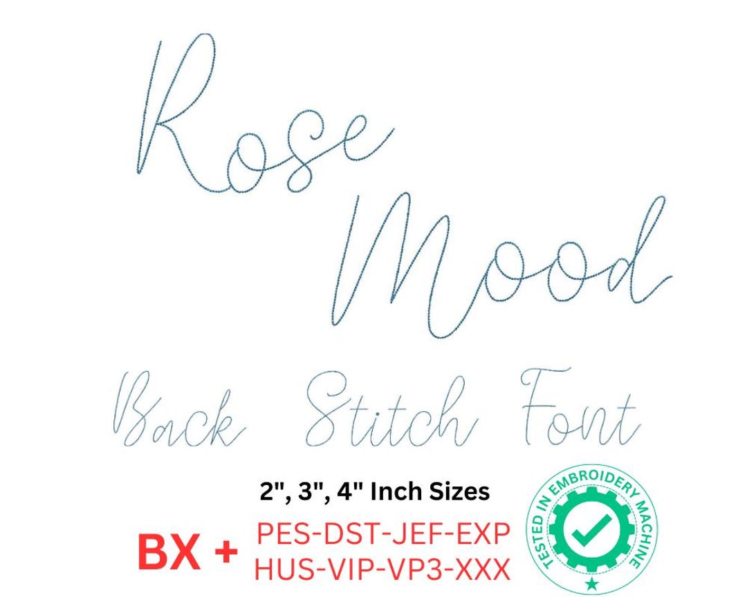 Rose Mood Embroidery Font: Elegant Back Stitch Script (BX + 8 Formats ...