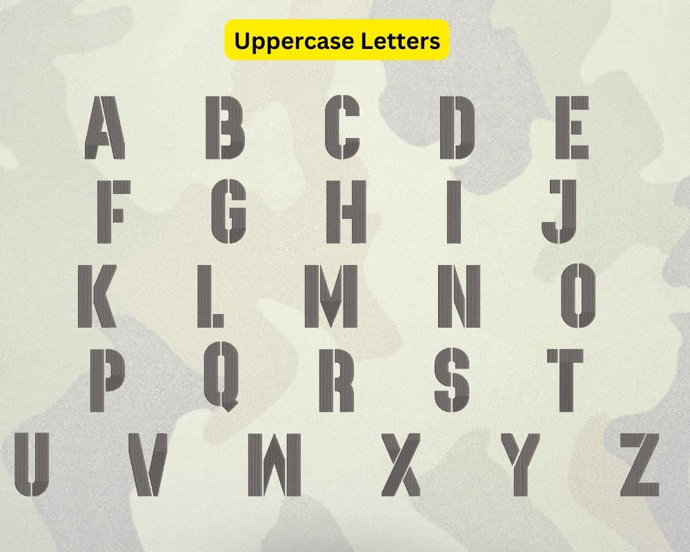 Army Machine Embroidery Font, Military Letters for Machine Embroidery ...