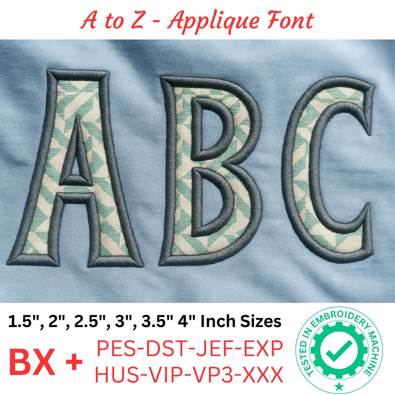 Narrow Block Applique Embroidery Font | Tall Alphabet Letters | 6 Sizes ...