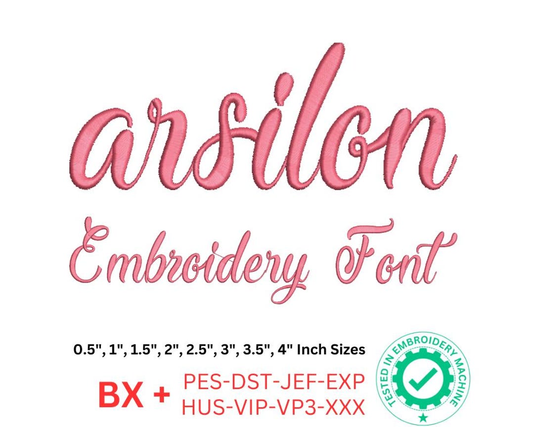 Arsilon Script Embroidery Font | Multiple Sizes From 0.5" to 4" | BX ...