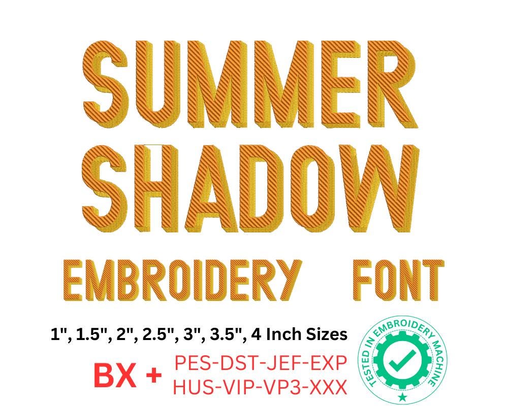 Summer Shadow Embroidery Font - 3D Effect Font - Shadow Embroidery ...