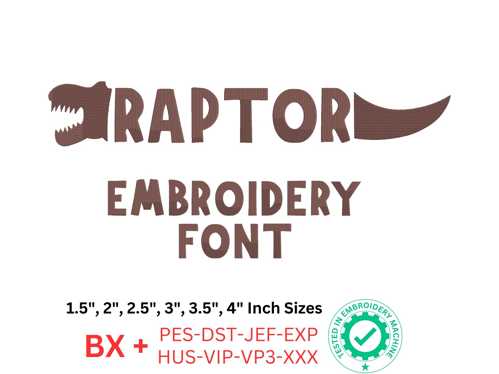 Dinosaur Raptor Embroidery Font With Claw and T-rex Head – Fun Dino ...