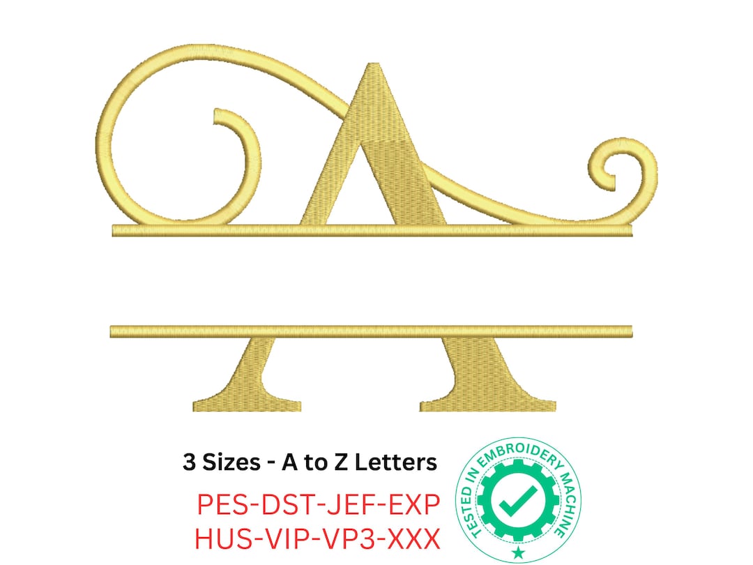 Swirly Split Monogram Embroidery Font | Elegant A-Z Alphabet Letters in ...