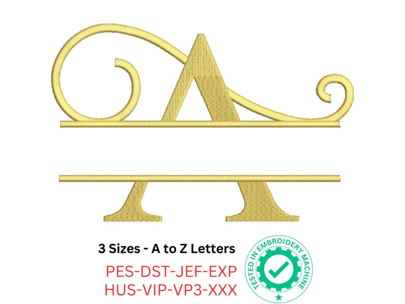 Swirly Split Monogram Embroidery Font | Elegant A-Z Alphabet Letters in ...