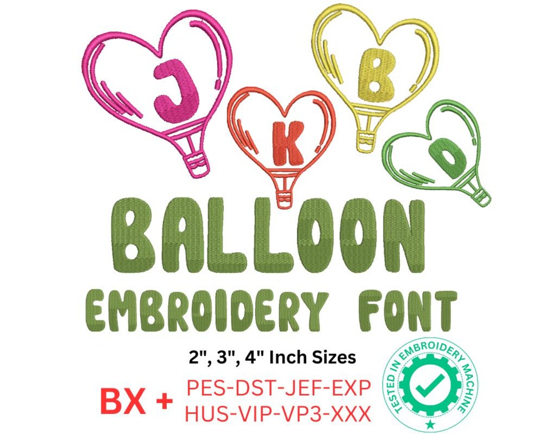 Heart Hot Air Balloon Alphabet, Heart Balloon Alphabet Embroidery Font ...
