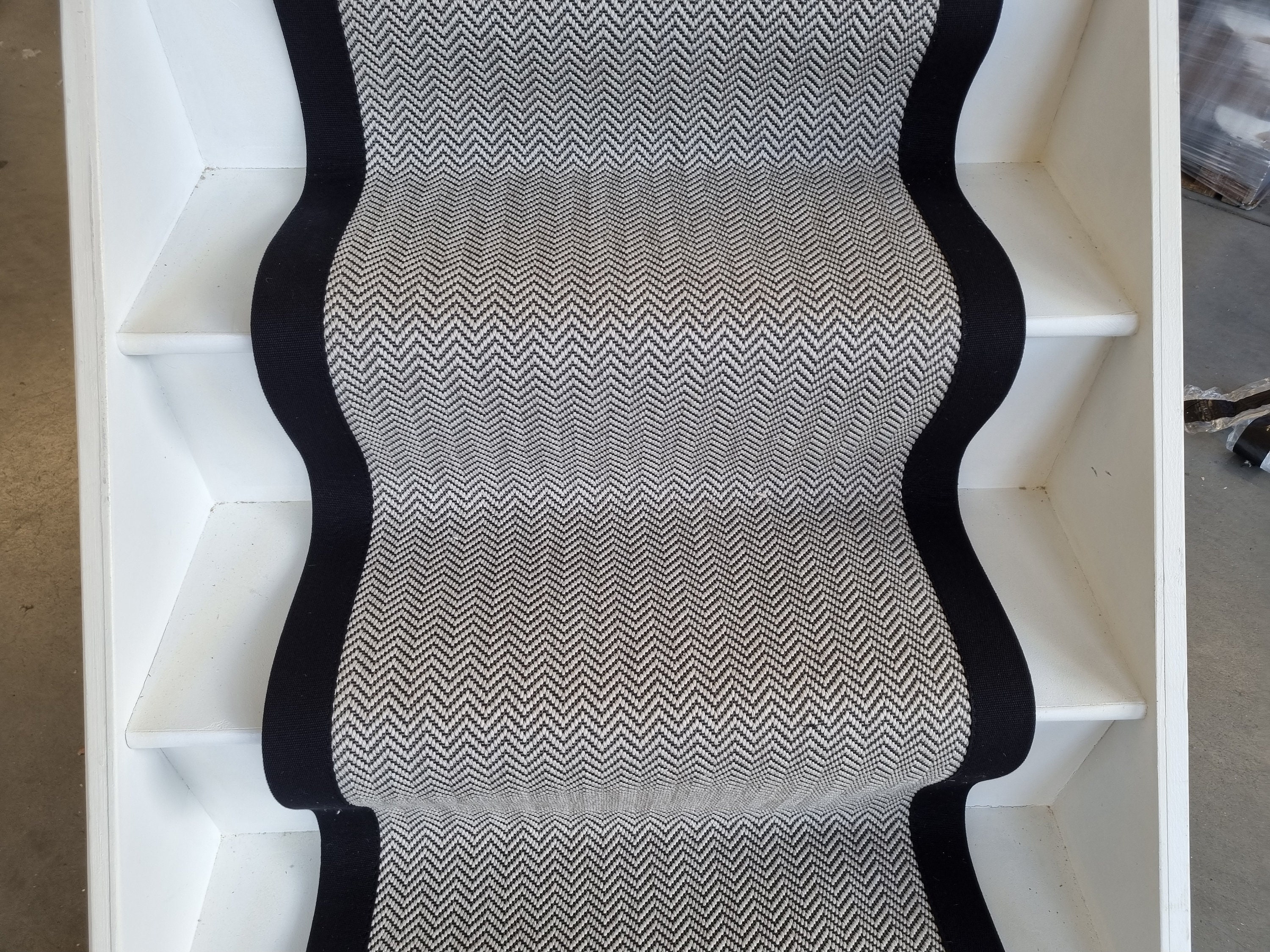 Black and White Herringbone Faux Sisal Carpet Stair Runner Black Cotton ...