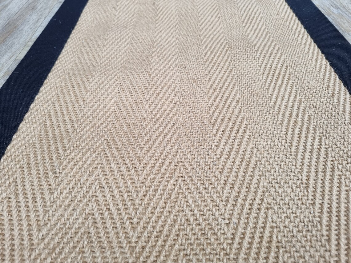 Jute Herringbone Pattern Carpet Stair Runner With Cotton - Etsy UK
