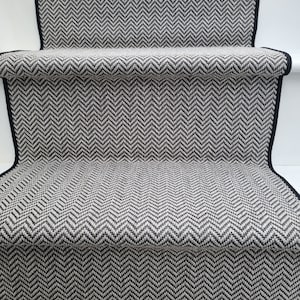 Whipped Edge Black and White Herringbone Faux Sisal Carpet Stair Runner ...