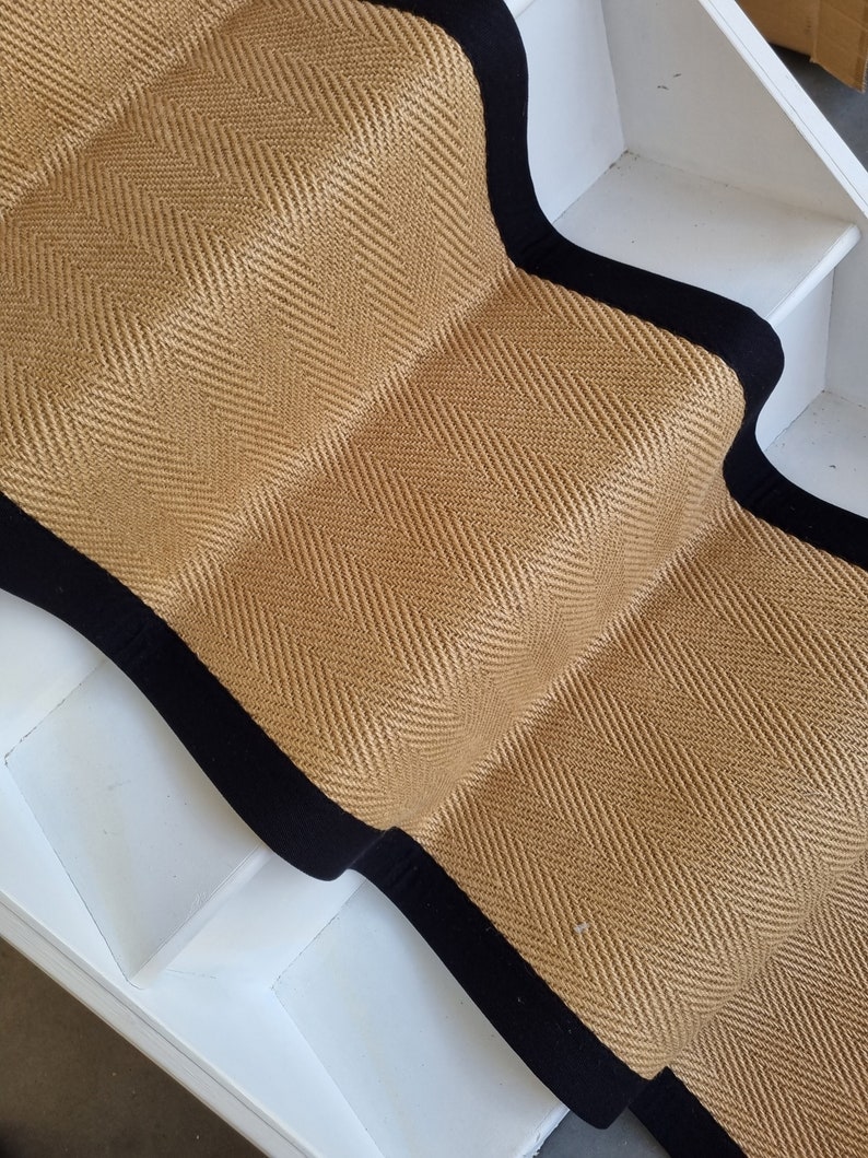 Jute Herringbone Pattern Carpet Stair Runner With Cotton Border FREE ...