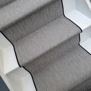 Whipped Edge Black and White Herringbone Faux Sisal Carpet Stair Runner ...