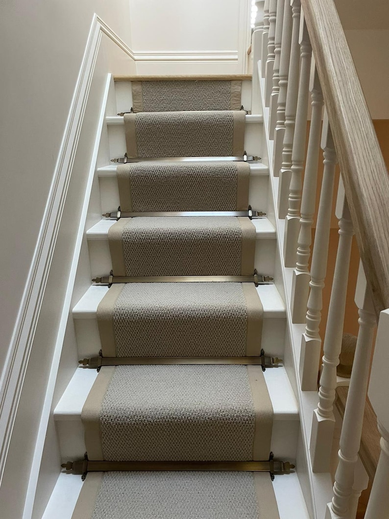Beige Latte Carpet Stair Runner With Caramel Cotton Border FREE ...