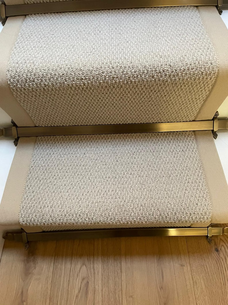 Beige Wool Carpet Stair Runner With Caramel Cotton Border FREE DELIVERY ...