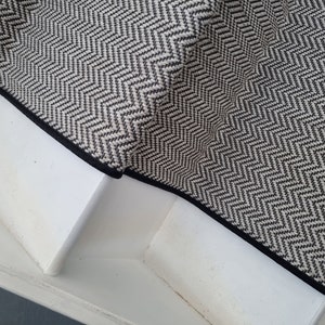Whipped Edge Black and White Herringbone Faux Sisal Carpet Stair Runner ...