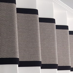 Black and White Herringbone Faux Sisal Carpet Stair Runner Black Cotton ...