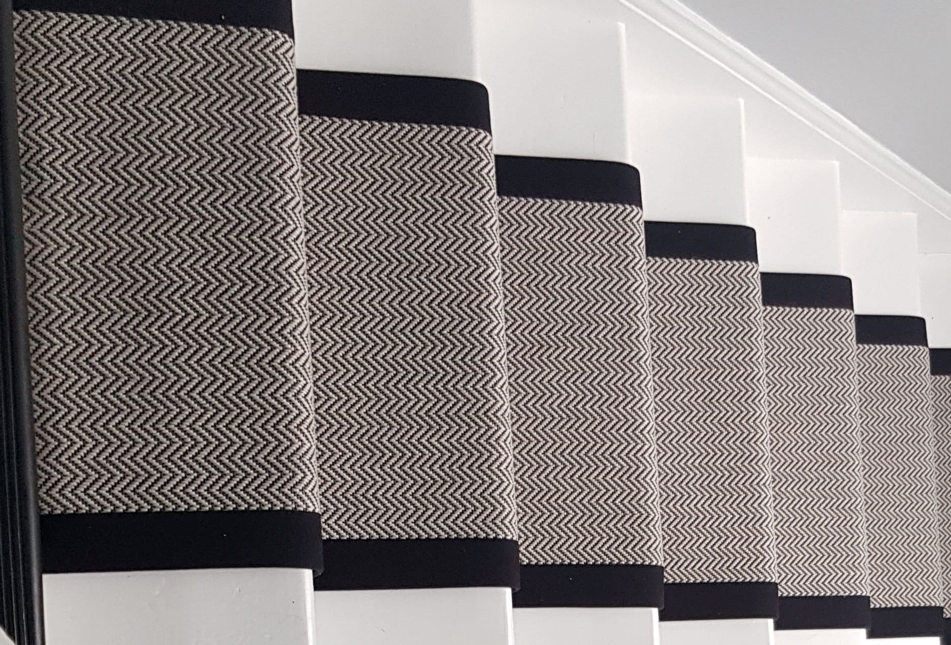 Black and White Herringbone Faux Sisal Carpet Stair Runner Black Cotton ...
