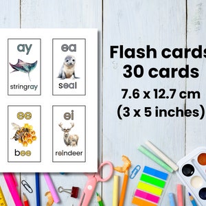 Diagraph Animal Flash Cards, Printable Flash Cards, Kids Educational Cards, Learning Resource ...