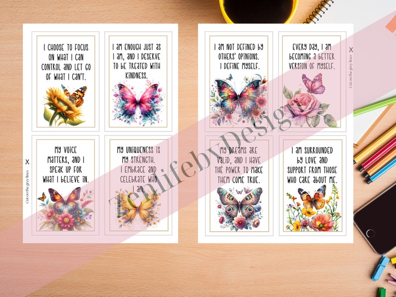 Printable Affirmation Cards With Butterfly Design, Inspirational Quotes ...