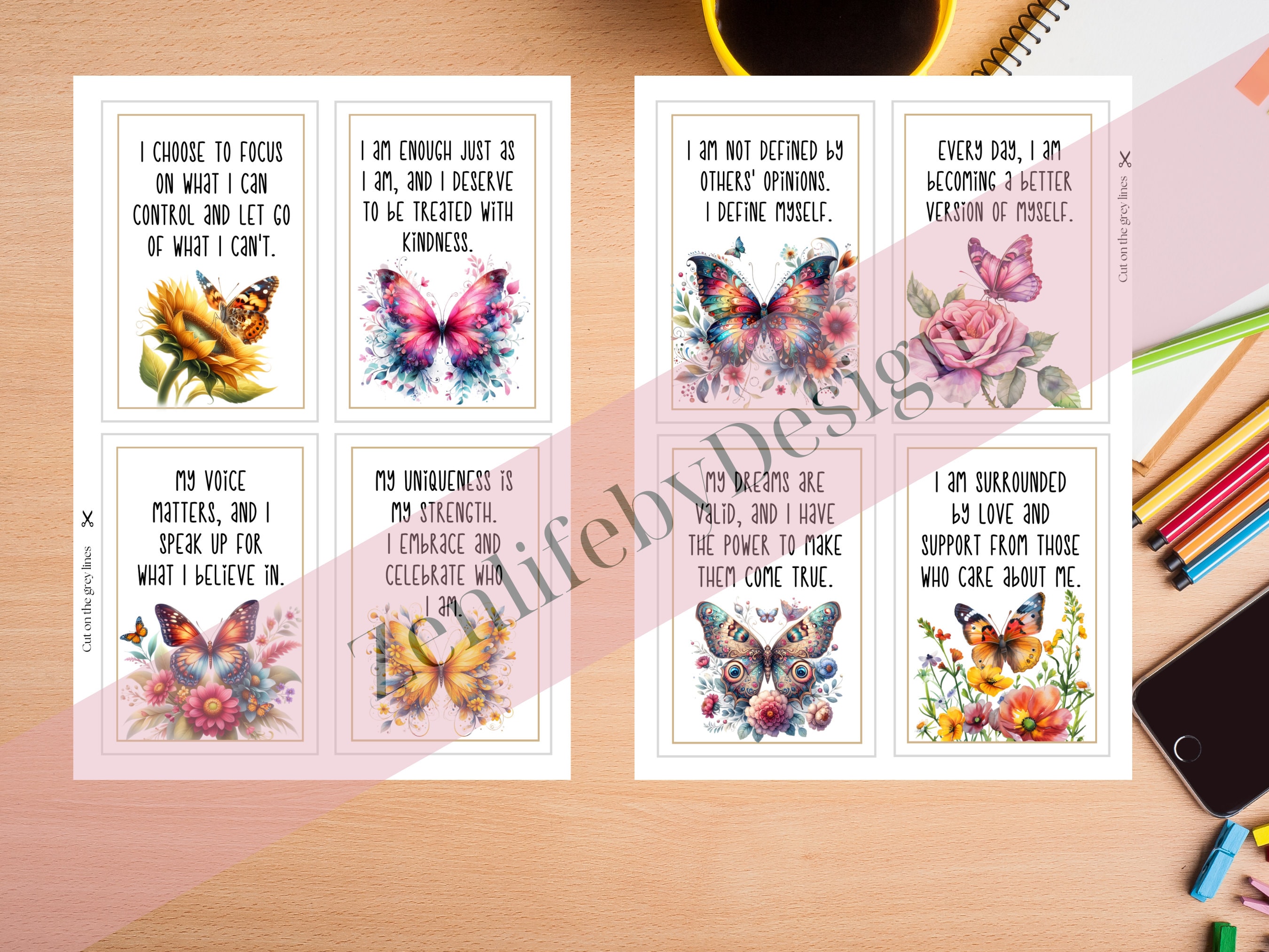 Printable Affirmation Cards With Butterfly Design, Inspirational Quotes ...