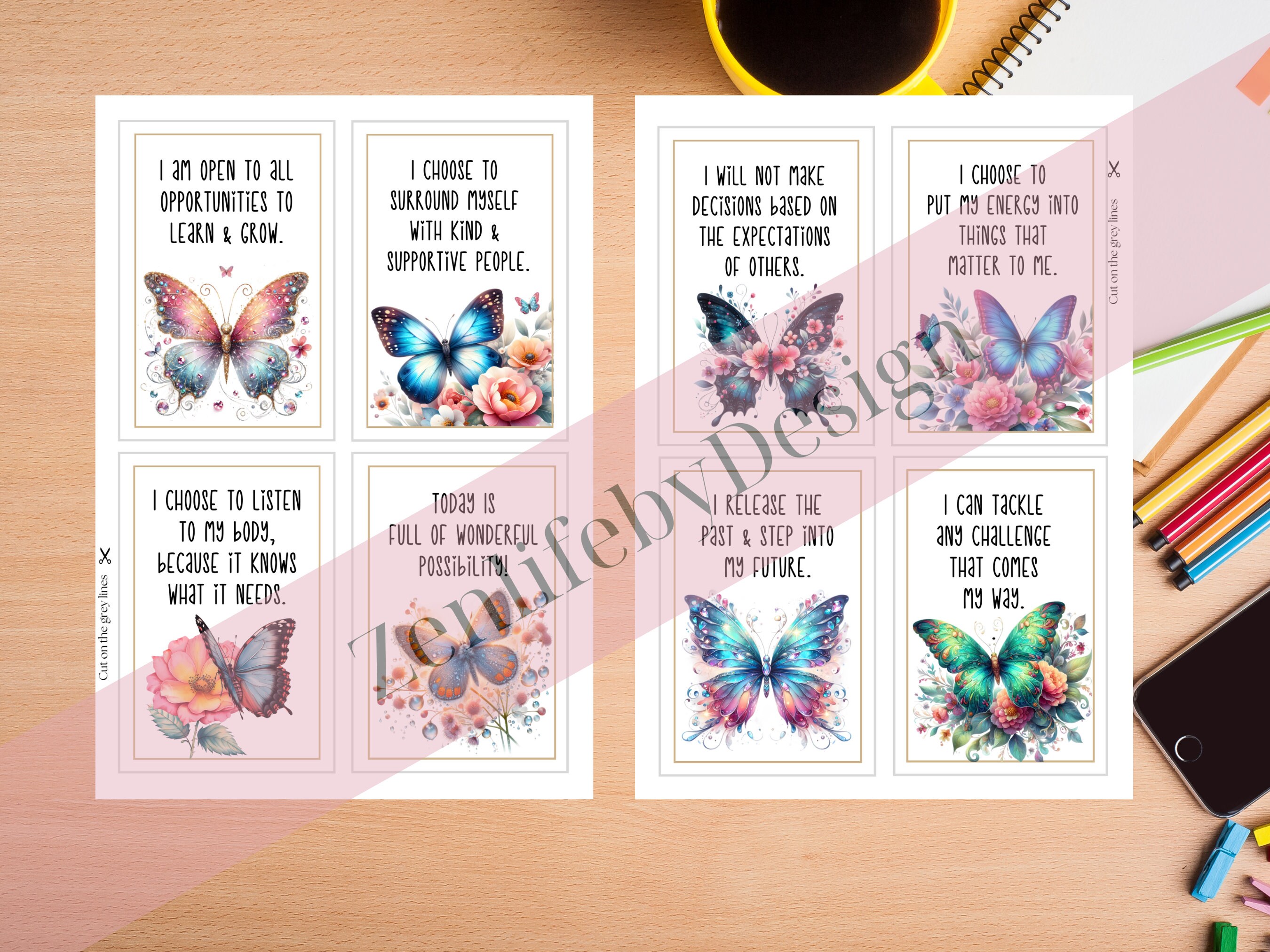 Printable Affirmation Cards With Butterfly Design, Inspirational Quotes ...