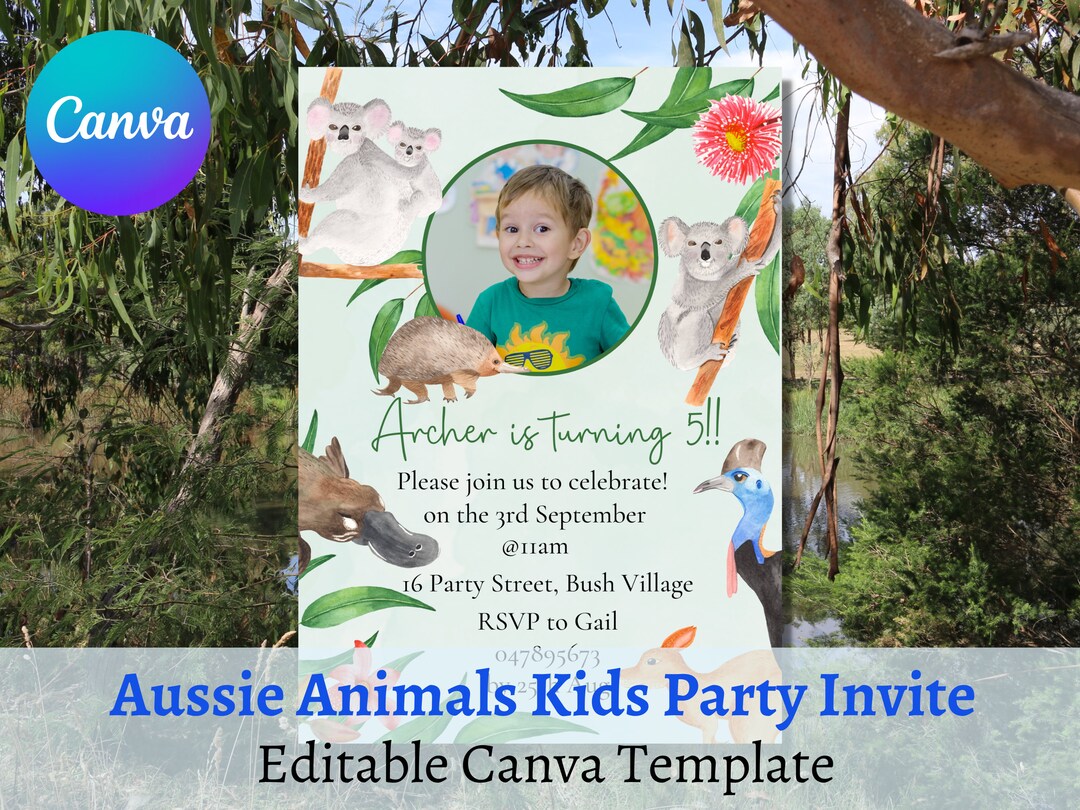 Aussie Animals Invite/ Kids Birthday Party/invitation Template/canva ...