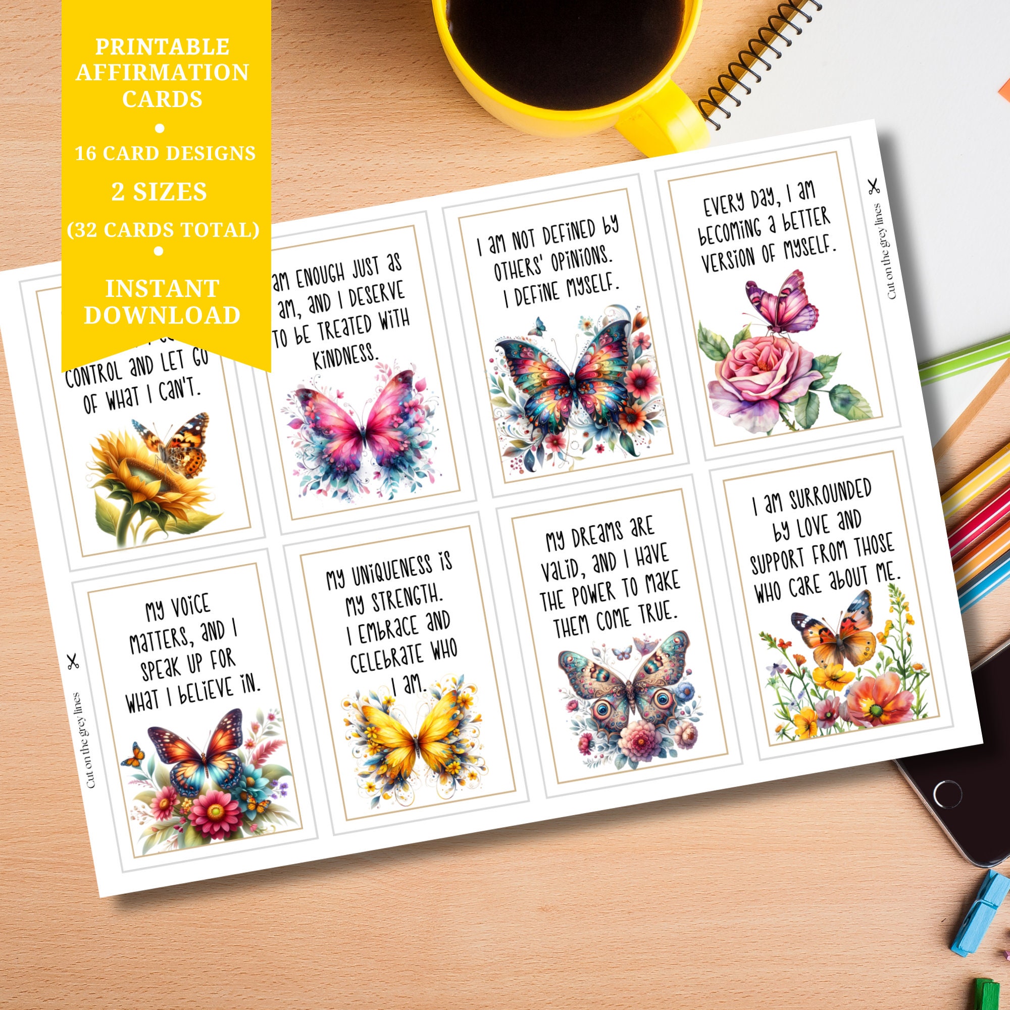 Printable Affirmation Cards With Butterfly Design, Inspirational Quotes ...