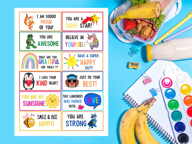 Printable Kids Lunch Box Notes/ Positive Affirmations for Kids - Etsy