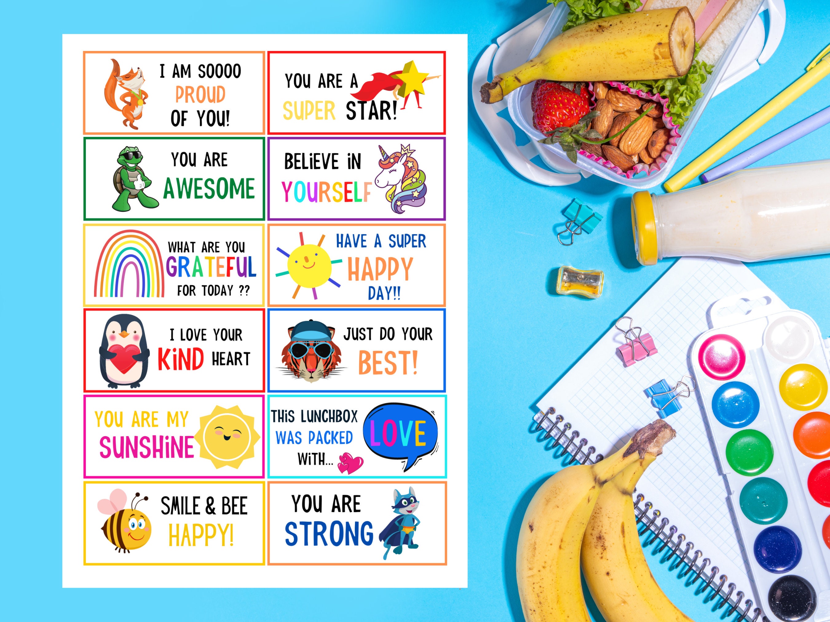 Printable Kids Lunch Box Notes/ Positive Affirmations for Kids - Etsy