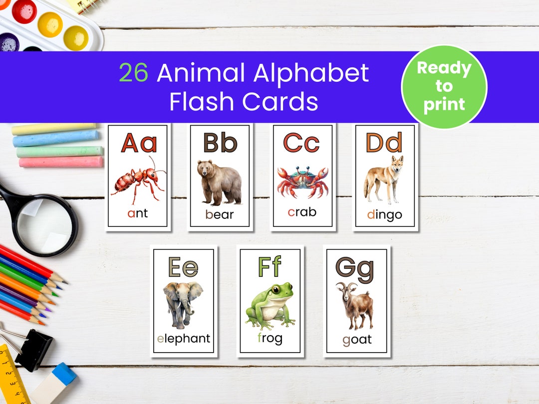 Alphabet Animal Flash Cards Printable, Educational Learning Cards, Kids ...