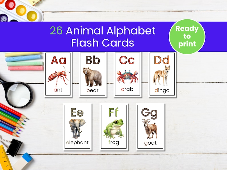 Alphabet Animal Flash Cards Printable, Educational Learning Cards, Kids ...