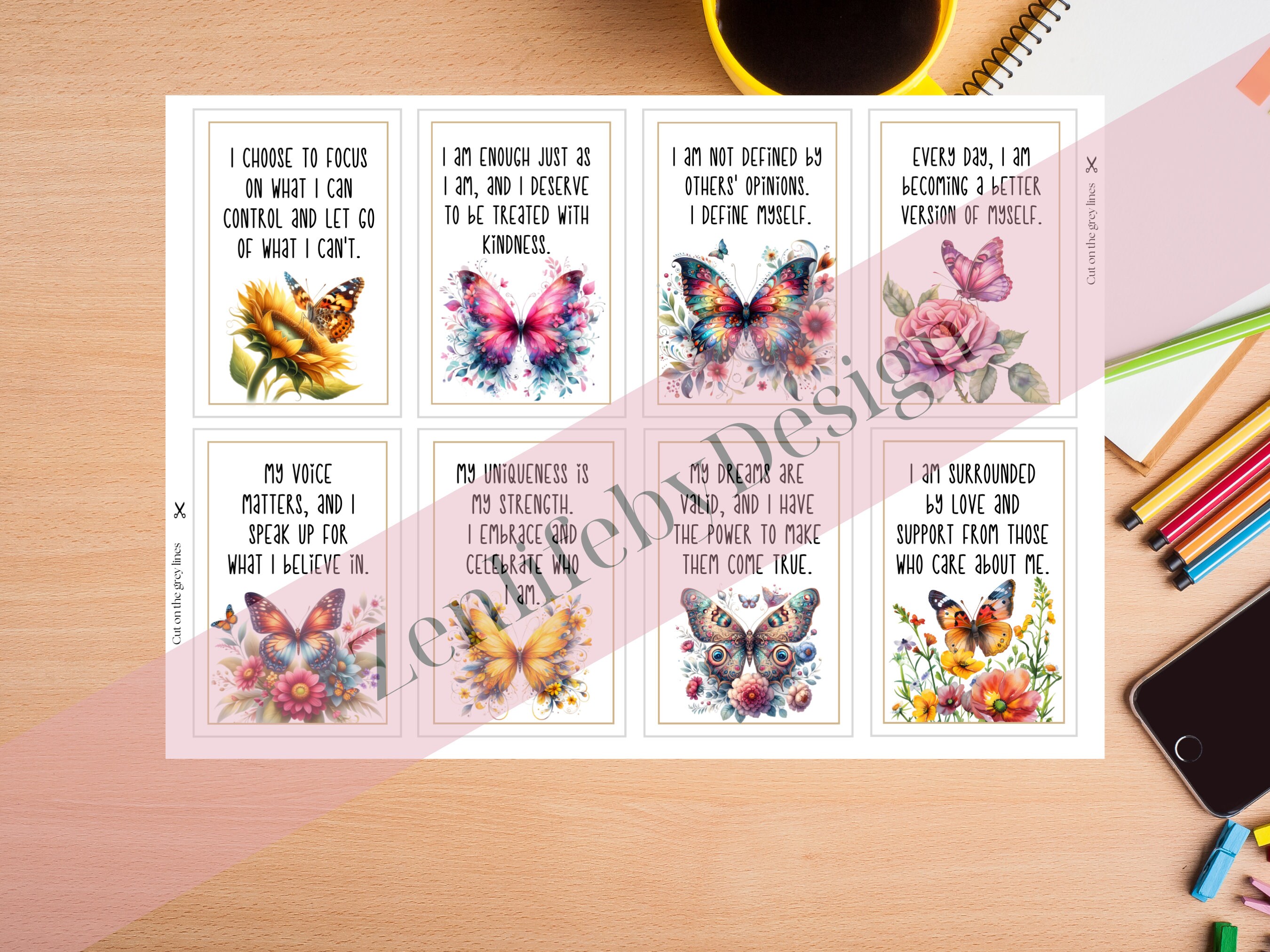 Printable Affirmation Cards With Butterfly Design, Inspirational Quotes ...