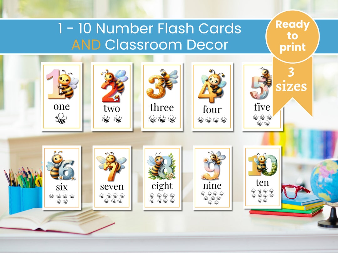 Number Flash Cards, Printable, Classroom Decor Preschool Learning Tools ...