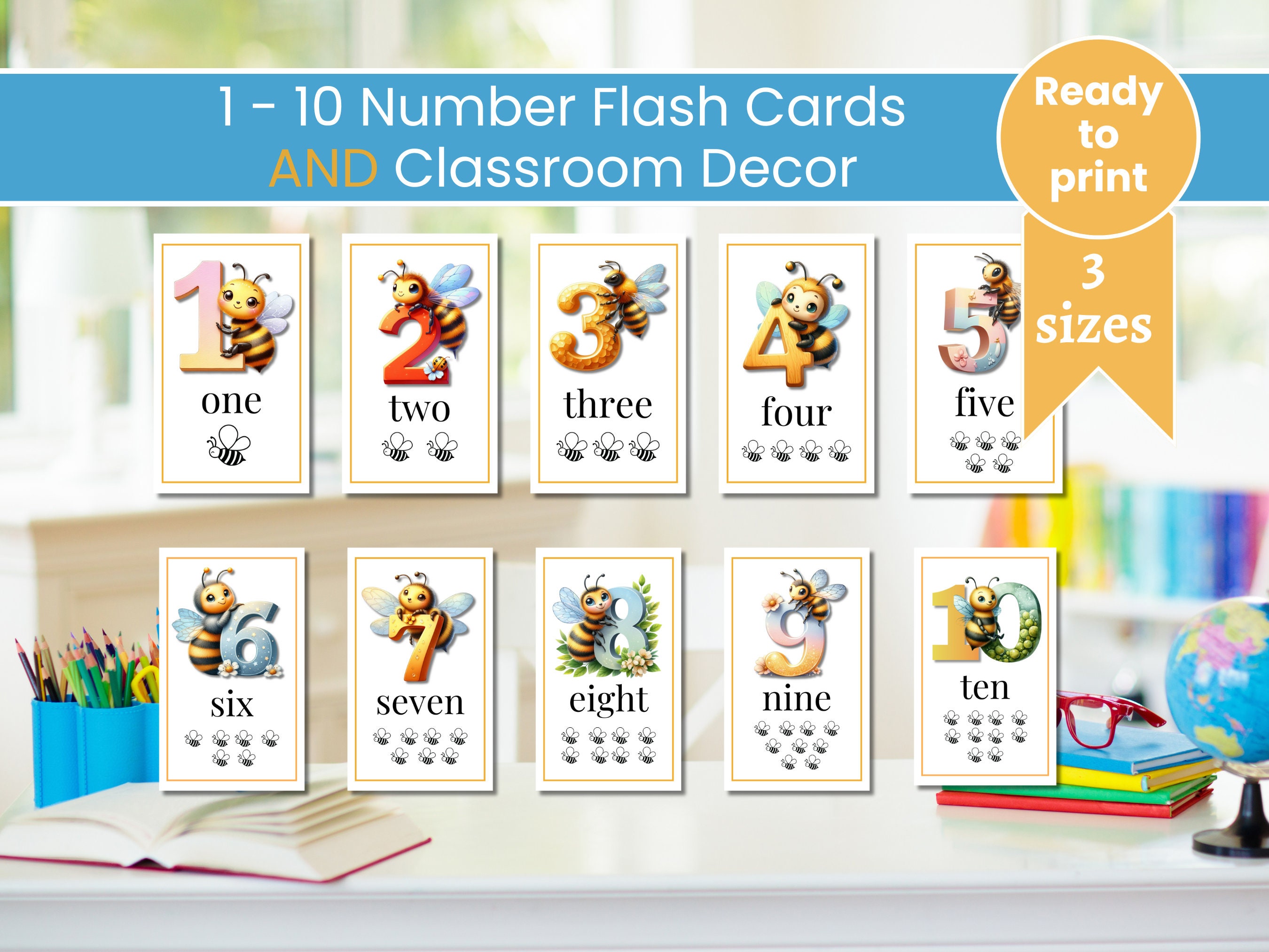 Number Flash Cards, Printable, Classroom Decor Preschool Learning Tools ...