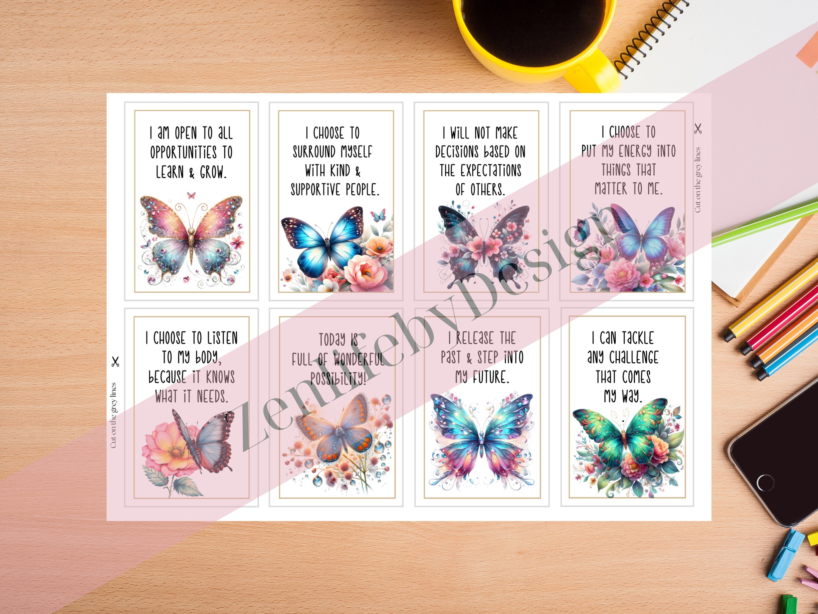 Printable Affirmation Cards With Butterfly Design, Inspirational Quotes ...